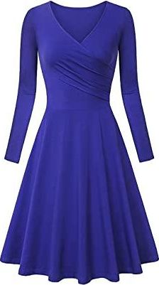 Generic Robes amincissantes pour femmes, robe d&eacute;contract&eacute;e &agrave; imprim&eacute; floral pour lext&eacute;rieur, la maison, &agrave; manches longues, t-shirt mince, col en V, mini, C, M