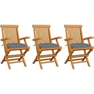 vidaXL Vidaxl - Gartenst&uuml;hle mit Grauen Kissen 3 Stk. Massivholz Teak