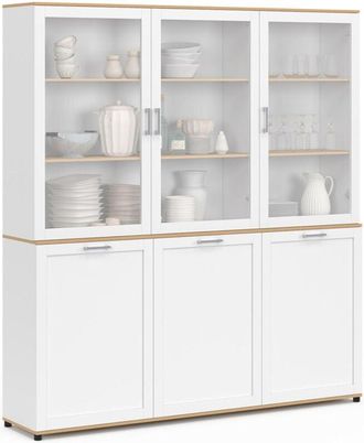 IDMarket Buffet vaisselier 160 cm VITO meuble de cuisine 6 portes blanc et bois