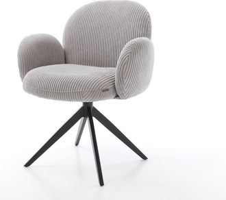 DELIFE Drehstuhl Nube-Flex mit Armlehnen Cord Silbergrau Kreuzgestell breit Schwarz 360° drehbar Wippfunktion Taschenfederkern, Esszimmerstühle