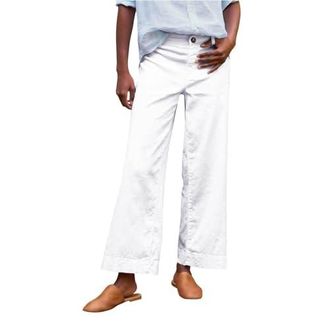 Generic Pantalon court en lin &agrave; jambes larges pour femme - Taille haute - &Eacute;lastique - Pantalon court d&eacute;t&eacute; - Pantalon de travail daffaires avec poches - Pantal