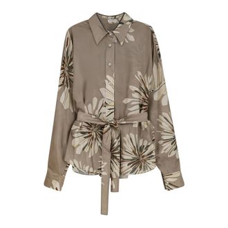 Brunello Cucinelli Femme, Blouses et Chemises, Multicolore, Taille: 40 FR Chemise en soie &agrave; fleurs et garniture Monili
