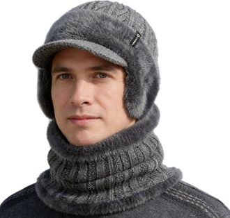 Generico Chapeaux tricot&eacute;s bloquants - Tissu de laine, 7,48x8,66 pouces, casquette avec visi&egrave;re, isolation thermique | Bonnet &agrave; t&ecirc;te confortable avec cache-ore