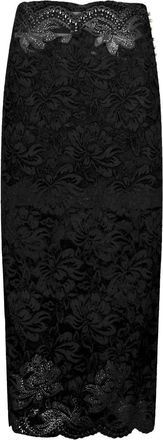 Paco Rabanne jupe en dentelle à ourlet festonné - Noir