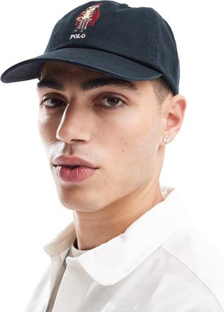 Polo Ralph Lauren Holiday - Twill-Baseballkappe in Schwarz mit aufgesticktem B&auml;r-Logo
