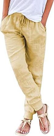 Generic riou Pantalon d&eacute;t&eacute; frais pour femme en lin de coton taille haute jambe large ample Pantalon long l&eacute;ger Pantalon de surv&ecirc;tement doux et confortable Dan