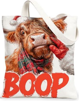 Generic Sacs fourre-tout en toile de vache de No&euml;l, sacs d&eacute;picerie r&eacute;utilisables, sacs d&eacute;picerie rustiques, l&eacute;gers et lavables avec bandouli&egrave;re, blanc, 13x15 