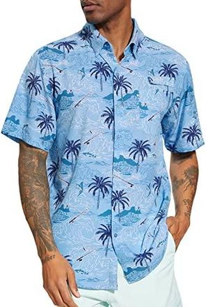 Bassdash Chemise de pêche pour Hommes Chemise décontractée dété Chemise hawaïenne UPF 50+ Manches Courtes boutonnées Fleurs pour la randonnée et Le Camping en 