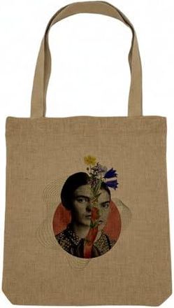 Fabulous Sac Shopping Tote Bag Aspect Lin - Femme Fleurit Collage Art Surr&eacute;alisme Fleurs - Sac de Courses Toile Epaisse 360g Beige Naturel Cabas Port&eacute; Epaule S