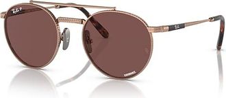 Ray-Ban Round II Titanium Sonnenbrillen Rotgold Fassung Violett Glas Polarisiert 50-20