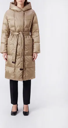 Max Mara Doudoune longue &agrave; capuche avec ceinture en nylon d&eacute;perlant