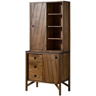 Massivmoebel24 Buffet Mango 80x45x180 braun ge&ouml;lt / dunkler Granit los angeles 104