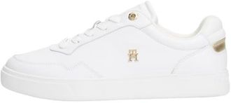 Tommy Hilfiger Baskets Cuvette Femme Essential Elevated Court Cuir, Blanc (White/Gold), 37