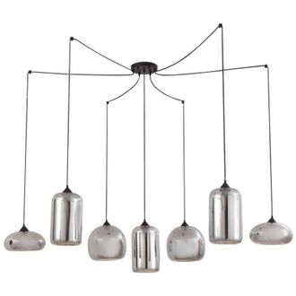 Lindby Neuwertig] Lindby H&auml;ngeleuchte Marla H&auml;ngelampe Deckenlampe 7-flammig Glas rauchgrau 128cm