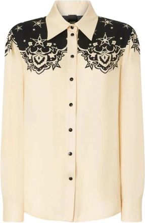 Pinko Pinko, Femme, Blouses et Chemises, Beige, Taille: 38 FR Barberino Twill Shirt