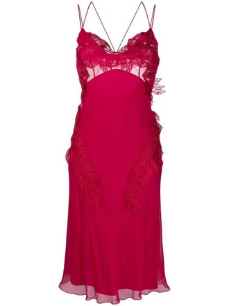 Alberta Ferretti robe mi-longue en soie &agrave; broderies - Rose