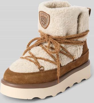 Blauer Boots aus Leder-Textil-Mix mit Teddyfell