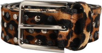 Dolce & Gabbana Leopard Calf Hair Studs Belt - Brown