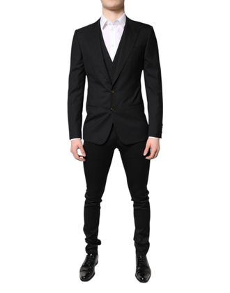 Dolce & Gabbana Mens Black Single Breasted Formal Blazer With Vest Viscose Elastane Clothing