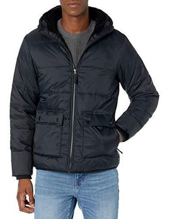 Amazon Essentials Doudoune imperméable à Manches Longues, avec Doublure en Sherpa Homme, Noir, XXL