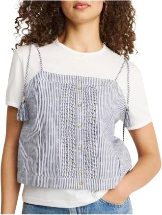 Pepe Jeans London Femme, Tops, Bleu, Taille: 38 FR Top &agrave; Bretelles Ray&eacute;