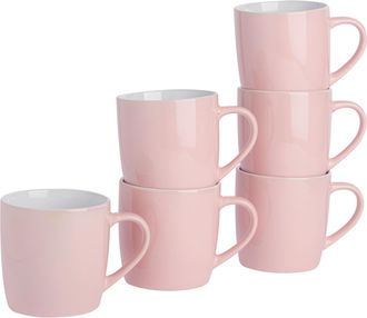 Argon Tableware Farbige Kaffeetassen - Rosa - 350 ml - 6er-Pack - glänzende Keramik-Steinzeug-Teetassen, Tassen für Latte, Cappuccino, Tassen für heiße Schokolade, bu