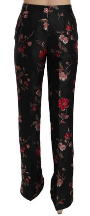 Dolce & Gabbana Womens Floral-Embroidered Trousers Black Polyester Silk Nylon
