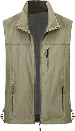 Generic Gilet dété pour homme avec poches zippées - Haut sans manches pour homme - Col montant - Gilet décontracté - Grande taille - Léger et respirant - En m
