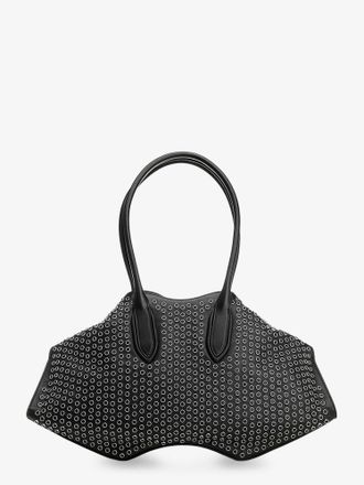 Alexander McQueen Womens Manta Leather Shoulder Bag With Metal Details Black