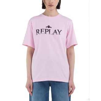 Replay Damen T-Shirt Kurzarm aus Baumwolle, Bubble Pink 066 (Rosa), XXS