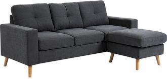 HOMCOM Homcom - Canap&eacute; dangle 3 places design scandinave - dossier effet capitonn&eacute;, repose-pied amovible - pi&egrave;tement bois tissu anthracite