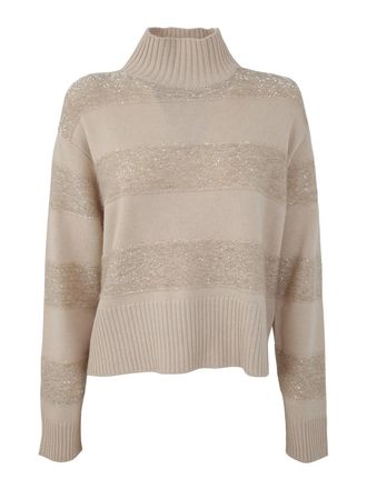 Brunello Cucinelli Pull Col Roul&eacute; - Marron
