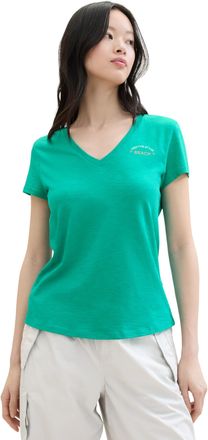 Tom Tailor Damen Basic T-Shirt mit V-Ausschnitt, bright green, XS
