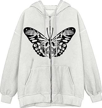 Generic Veste polaire Sherpa pour femme - Imprimé graphique gothique avec poche zippée - Manches longues - Veste ample pour adolescentes - Vêtement dextérieur