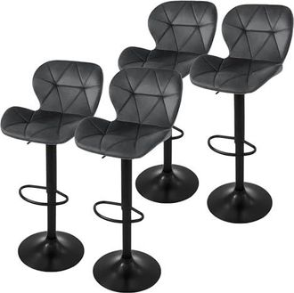 ML Design ML-Design Lot de 4 Tabourets de Bar en Velours, Gris, Chaise Rembourr&eacute;e avec Dossier et Repose-Pieds, R&eacute;glable en Hauteur 59-79 cm, Pivotante &agrave; 360&deg;, 