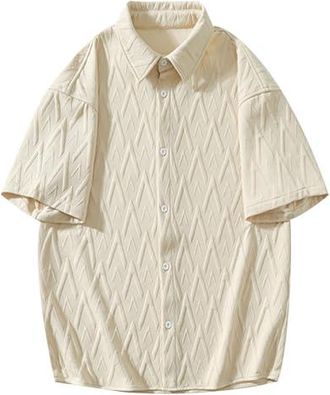 Generic Chemise &agrave; Manches Courtes pour Homme - Grande Taille en Soie Vintage pour Les Loisirs &Eacute;t&eacute; Manches Coton Respirant Coupe Droite m&eacute;di&eacute;vale hawa&iuml;enne