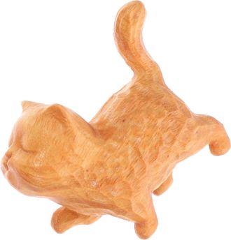 Holibanna Holz Katzenfigur aus Massivem Holz Niedliche Tischdekoration Miniatur Katzenornament Rustikale Wohnaccessoires f&uuml;r B&uuml;cherregal und Schreibtisch