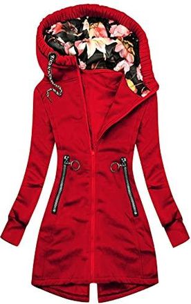 Generic Vestes tendance &agrave; capuche pour femmes 2026 avec fermeture &eacute;clair et poche de couleur unie, Rouge, XXL