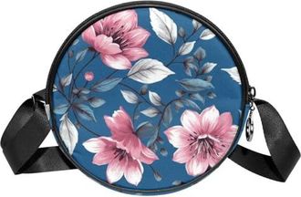 Generic Sac &agrave; bandouli&egrave;re rond pour femme, motif feuilles dart color&eacute;es, petit sac &agrave; bandouli&egrave;re avec fermeture &eacute;clair, bretelles r&eacute;glables, sac &agrave; main rond d