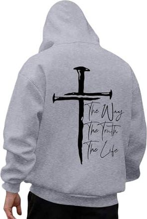 Generic Sweat &agrave; capuche &agrave; manches longues avec cordon de serrage graphique pour homme - Confortable et d&eacute;contract&eacute; - Avec poches, gris clair, 3XL