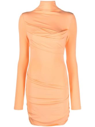 Off-white robe courte &agrave; manches longues fronc&eacute;es - Orange