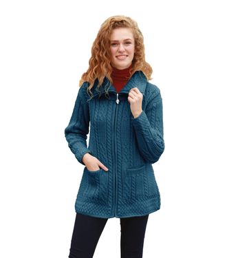 Aran Woollen Mills Arran Woollen Mills Irische Strickjacke mit Wollstrick (Blau, XXL)