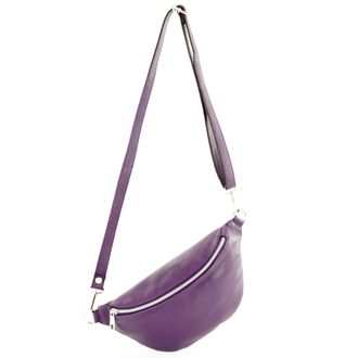 modamoda.de T211 Damen Leder Bauchtasche Brusttasche H&uuml;fttasche handmade in Italy, Farbe:Purple