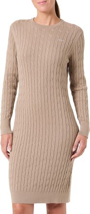 GANT Damen Stretch Cotton Cable C-Neck Dress Kleid, Taupe BEIGE, XL