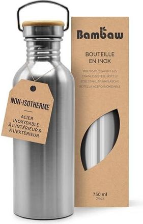 Bambaw Bouteille deau en acier inoxydable r&eacute;utilisable, &eacute;tanche, passe au lave-vaisselle, sans BPA id&eacute;ale pour les voyages, la randonn&eacute;e, le yoga