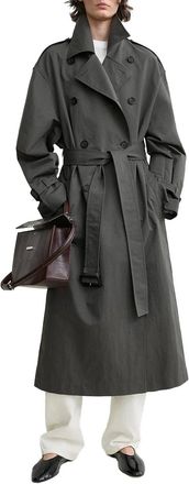 Toteme Cotton Double-Breasted Trench Coat - Gray