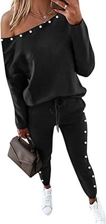 Onsoyours Primavera Ensemble de sport pour femme 2 pièces à manches longues, D Bleu, S