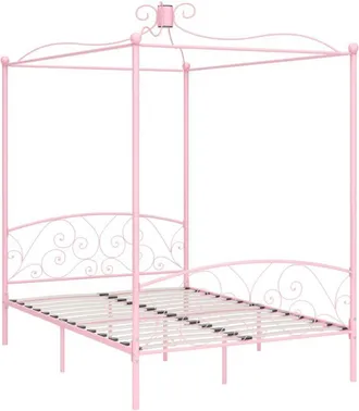 vidaXL Cadre de lit &agrave; baldaquin Rose M&eacute;tal 140 x 200 cm