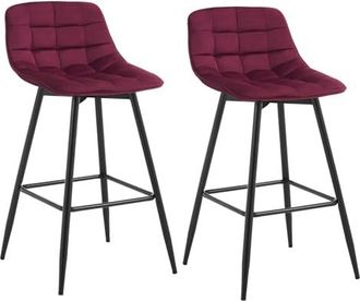 Woltu Lot de 2 Tabouret de Bar Design Chaise Haute pour Bar Bistro siège en Velours avec Repose-Pieds Cadre en métal,Bordeaux