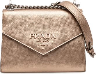 Prada Hobo Bags - Metallic Saffiano Cuir Leather Monochrome Envelope - Gr. unisize - in Braun - f&uuml;r Damen